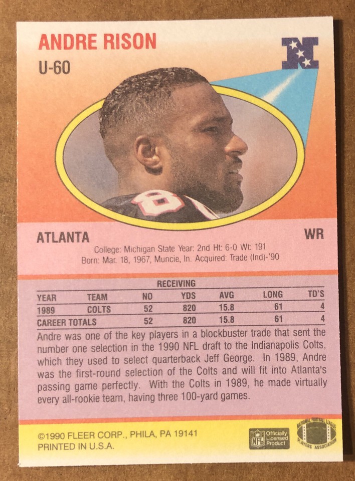 Andre Rison 1990 Fleer Update Card #60, MINT (BIGJ’S) Atlanta Falcons ...