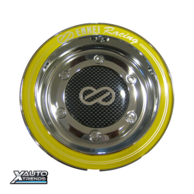 Enkei Racing CDR-9 RS6 RS5 Chrome / Yellow Ring Snap In Center Cap CC ...