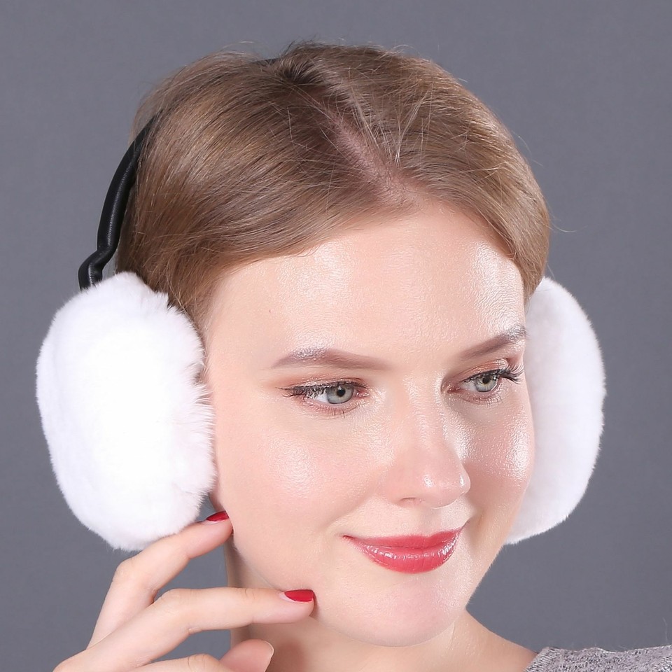 Winter Warm Fluffy Real Rabbit Fur Earmuffs Hang Ear Cover Headwear Ear ...