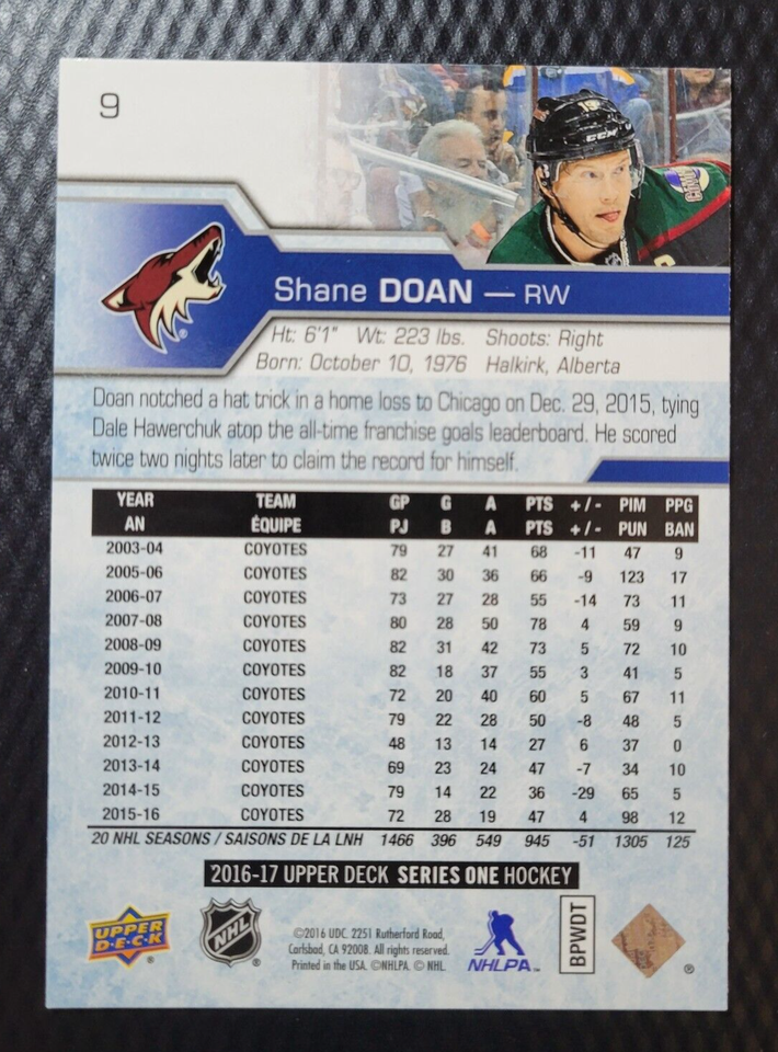 2016-17 Upper Deck SHANE DOAN Arizona Coyotes NHL Series One Hockey ...