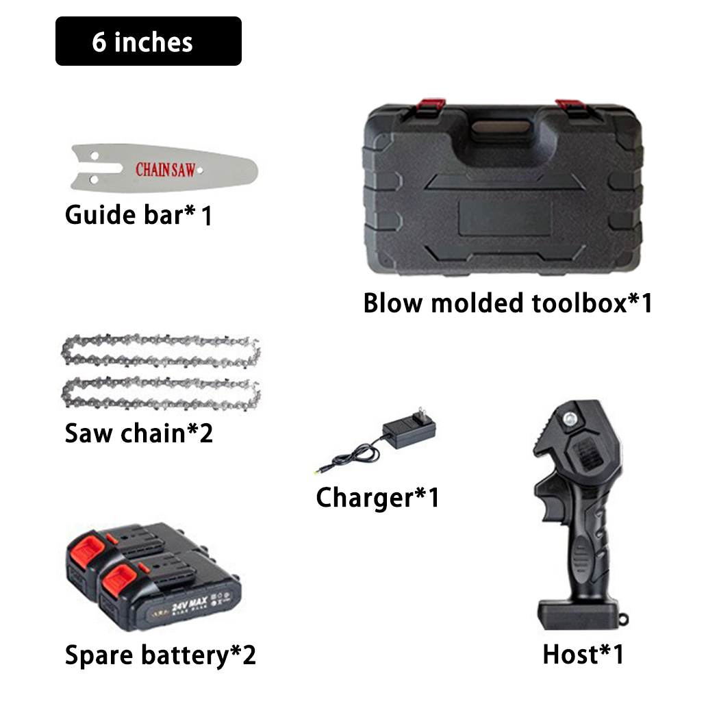 6" Mini Cordless Electric Chainsaw 2X Battery-Powered Wood Cutter ...