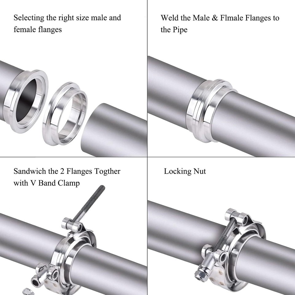 3" inch Stainless Steel #304 V band Vban Clamp w/2 Flange Turbo Exhaust ...