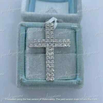 Lab Created Diamond 2Ct Round Cut Men's Cross Pendant 14K White Gold ...