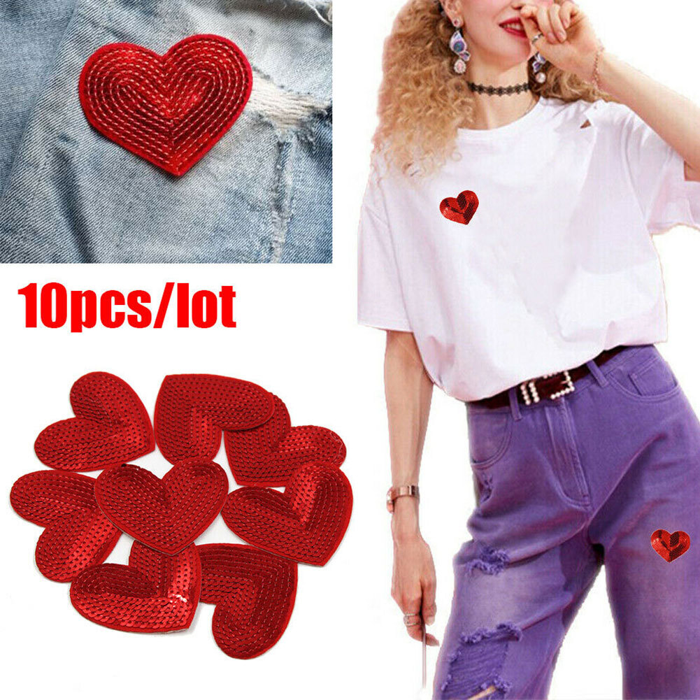 Costume Clothes Patches Love Heart Accessories Sequined Glitter Iron On | eBay