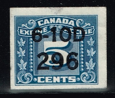 Canada 5c Imperf Excise Stamp - Pre-Cancel (No Gum) - Lot 101915 | eBay