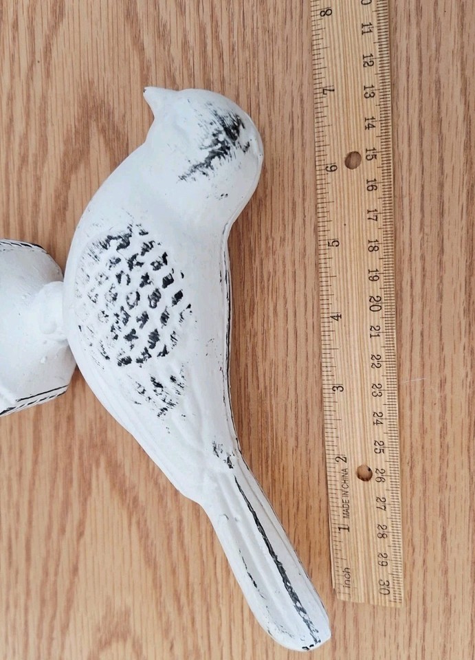 Vintage Shabby Chic Cast Iron Bird Figurine – Distressed White Statue ...