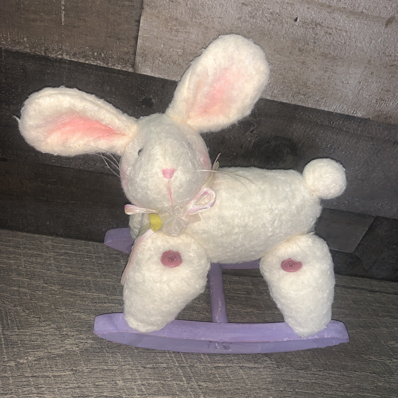 Vintage Easter Cottontail Bunny purple Rocking horse shabby chic Rabbit ...