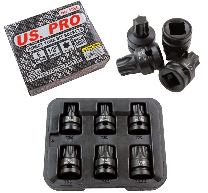 1/2" DRIVE TORX BIT IMPACT SOCKET SET by US PRO TOOLS T55 T60 T70 T80 ...