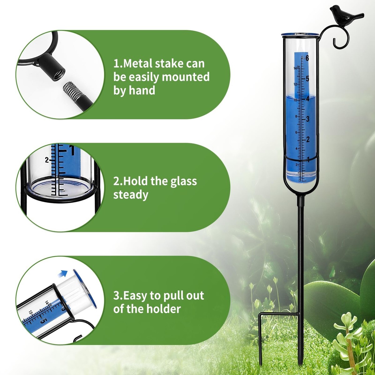 Rain Meter Garden Rain Gauge - Freeze Proof Rainfall Meter Rain Gauges