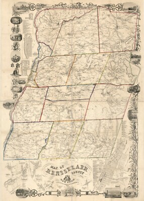 16" x 20" 1854 Map of Map of Rensselaer County, New York | eBay