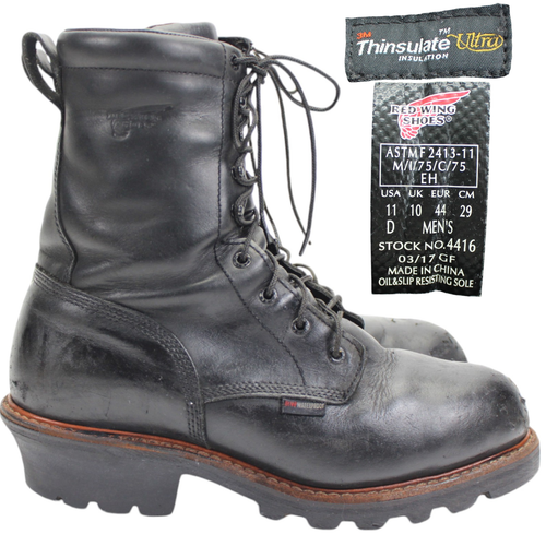 RED WING LOGGERMAX Boots SIze 11D Mens Leather 9" BLACK Work Boot ...