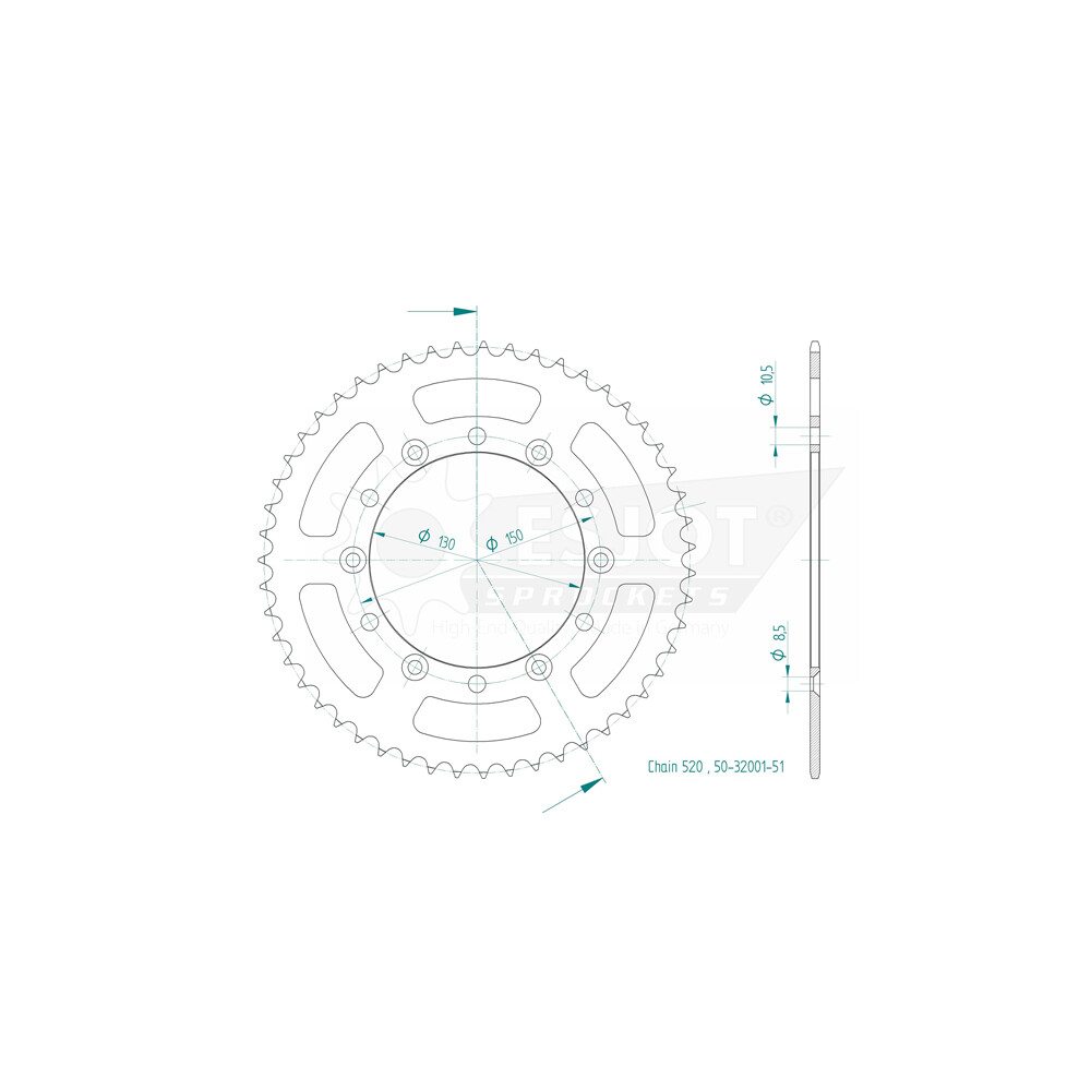 Sprocket Rear 520-51T Steel for HONDA NX 650 Dominator 1988 1989 1990 ...