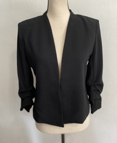 LOFT Women’s Sexy Black Blazer Classic Open Front Scrunch Sleeves Size ...