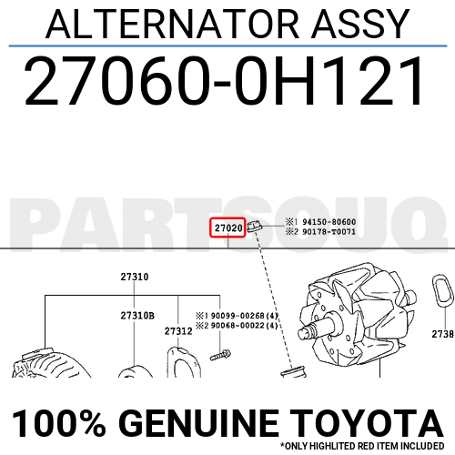 270600H121 Genuine Toyota ALTERNATOR ASSY 27060-0H121 | eBay