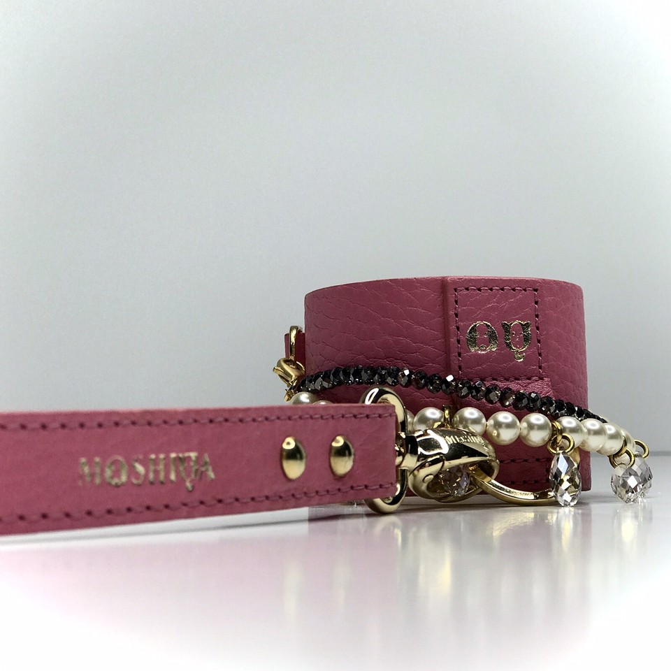 MOSHIQA Pink Leather Dog Leash Cuff Crystal Bracelet BonBon Luxury Pet ...