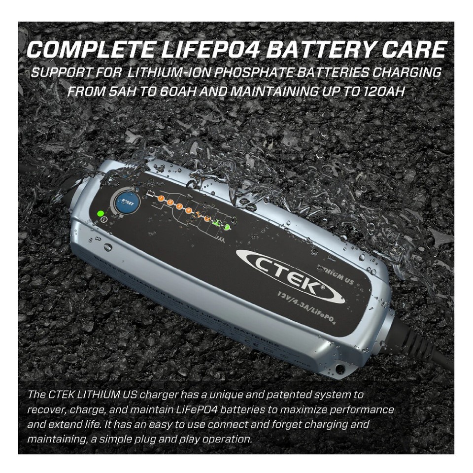 CTEK LITHIUM US Universal Flexible 12V Fully Automatic Battery Charger ...