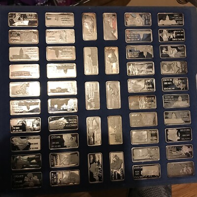 Troy Oz Sterling Silver PROOF Set united states 50 Ingots Franklin Mint ...