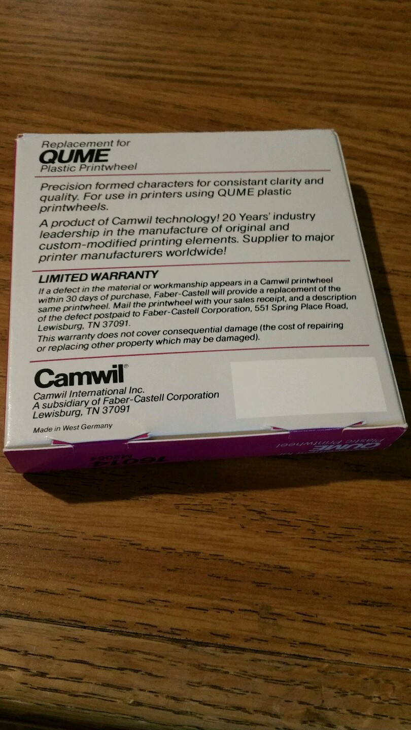 NOS Camwil brand daisy print wheel for Qume printers font Prestige ...