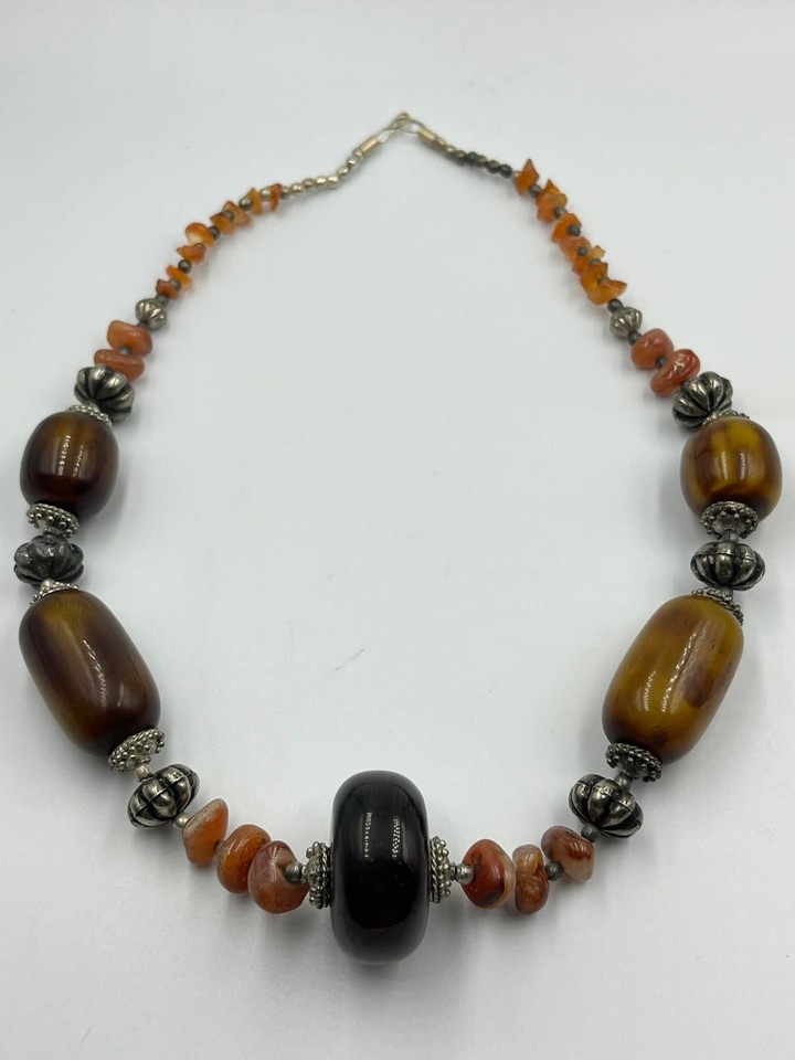 Unique Vintage and Tibetan necklace with Amber and Agate stone Tibetan ...