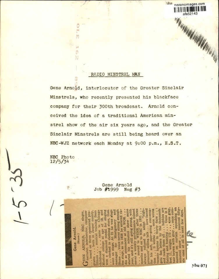 1934 Press Photo Gene Arnold, interlocutor of Greater Sinclair ...