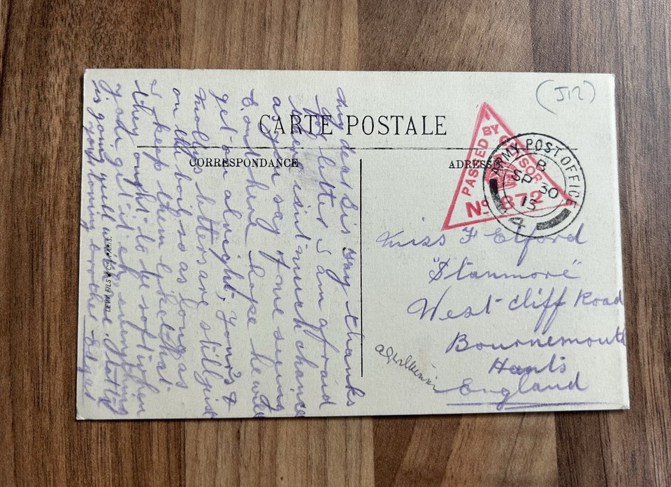 WW1 Postcard. OAS Soldier Writes Home to his Sister. France To ...