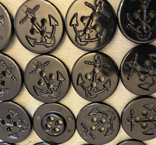 Vintage Black Plastic Anchor Buttons LOT 76P Navy Pea Coat Style 4-hole ...