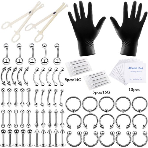 84Pcs Combination Piercing Tool Set Nose Staple Earring Belly Ring Body ...