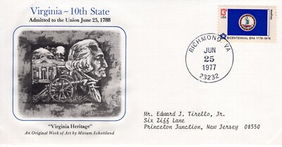 VIRGINIA 10TH STATE ADMITTED TO THE UNION, RICHMOND, VA 1977 FDC17321 ...