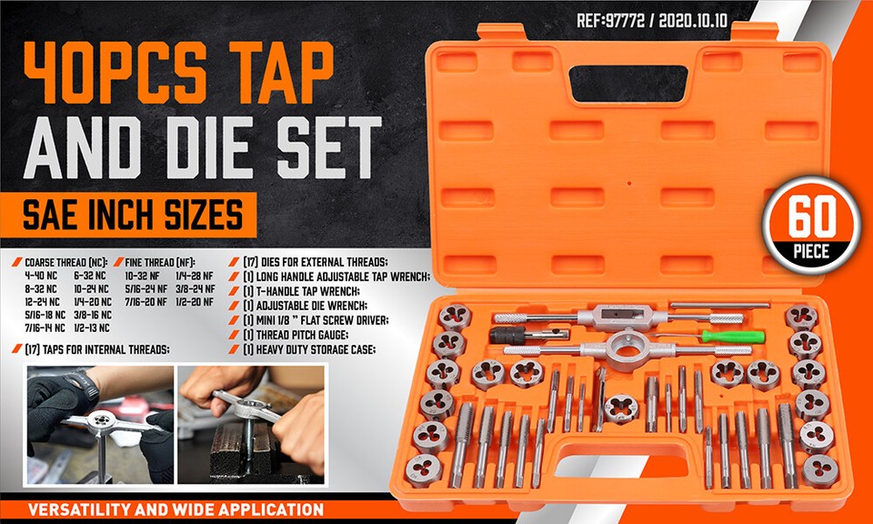 40 Pcs Master Tap and Die Set Coarse and Fine Threads Tools SAE Inch ...