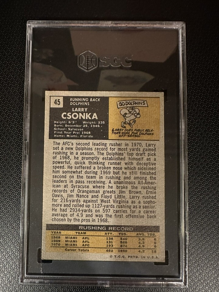 1971 TOPPS #45 LARRY CSONKA MIAMI DOLPHINS HOF SGC 4.5 Syracuse | eBay