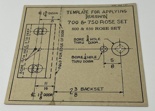 Russwin 700 750 800 850 Rose Set Lock Template Directions Vintage Sheet ...