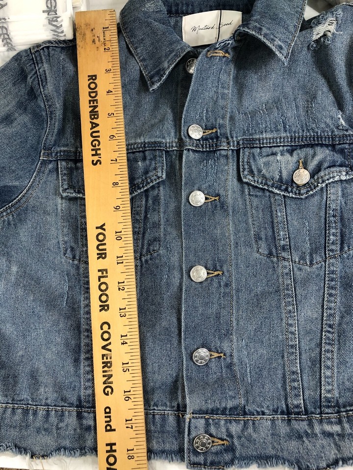 Mustard Seed Jean Jacket Denim Distressed Raw Hem Blue Women Size S ...