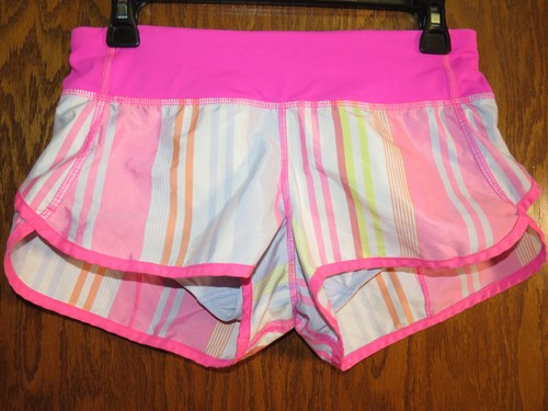 Lululemon 4 Speed Short Groovy Stripe Raspberry Glo Pink Blue Yellow ...
