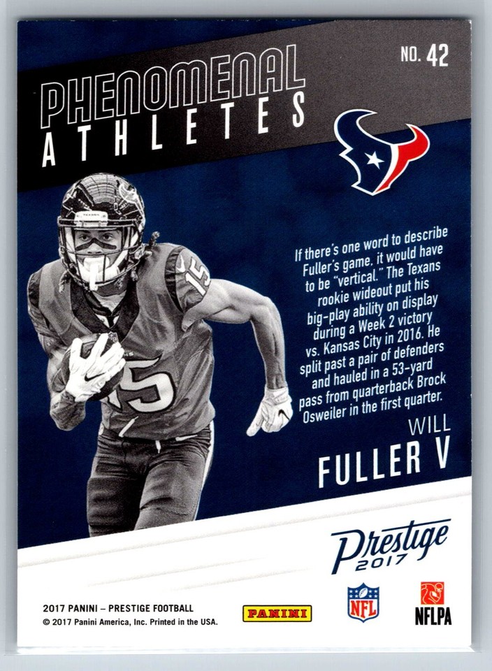 2017 Panini Prestige Will Fuller V Phenomenal Athletes Insert Blue ...