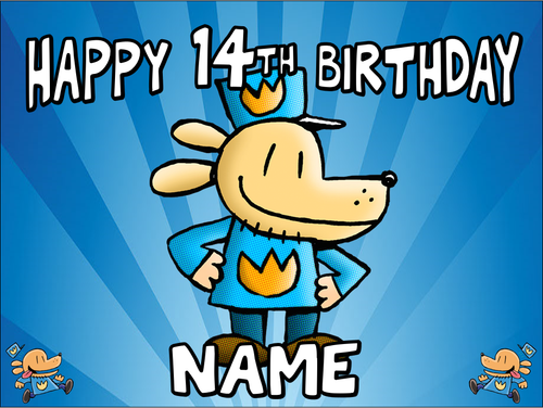 DOG MAN INSPIRED 6" TO A3 SHEET PERSONALISED CAKE EDIBLE ICING TOPPER ...