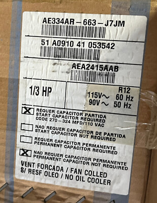 Tecumseh Compressor AEA2415AAB, AE334AR-663-J7, Low Temp, R12 | eBay