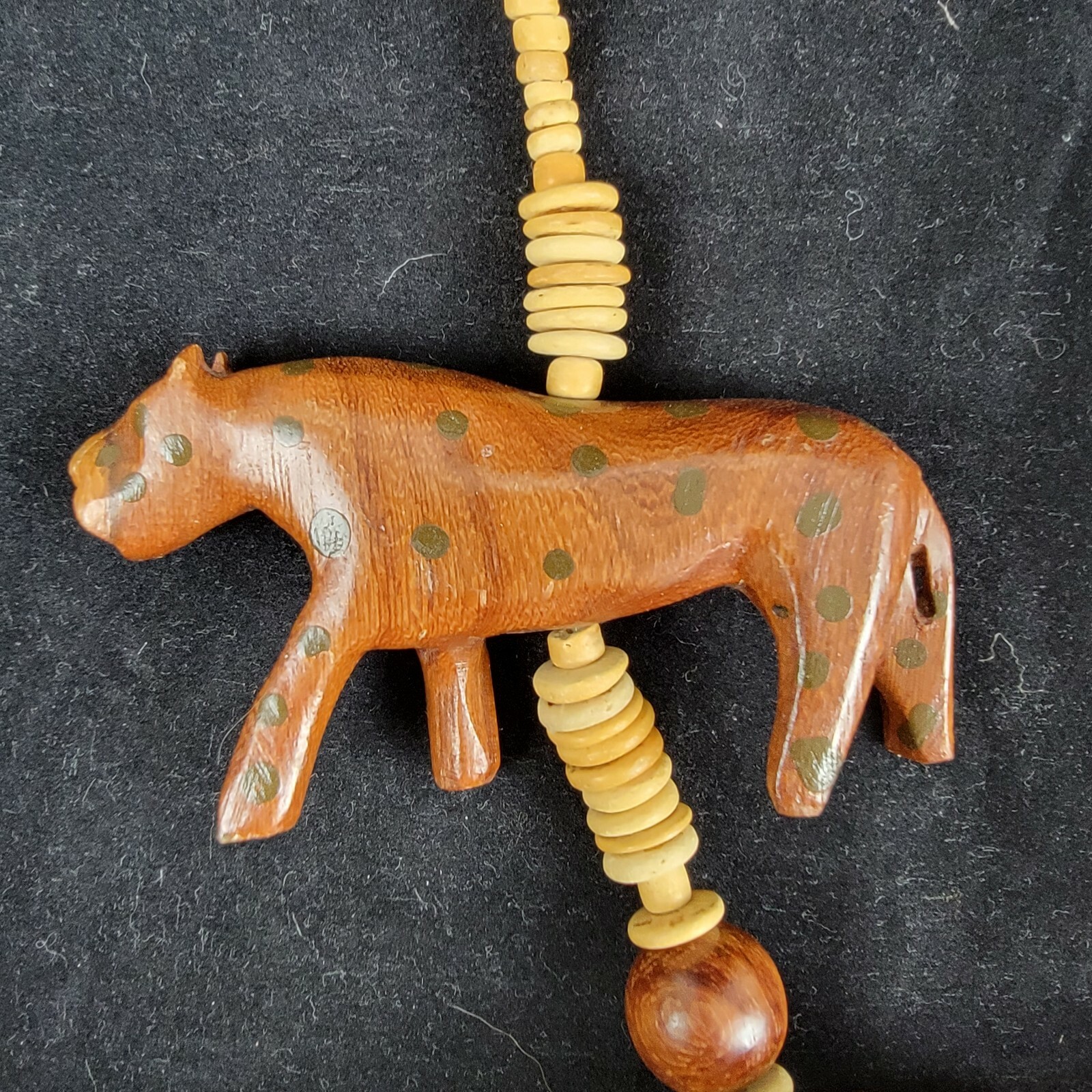 15" Hand Carved Animal Giraffe Leopard Wooden Necklac… - Gem