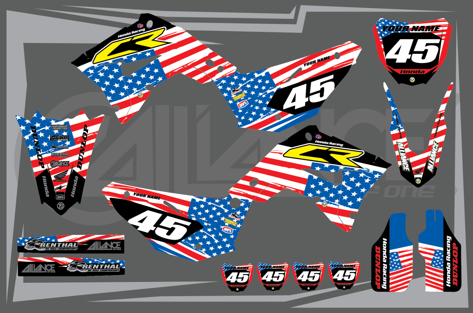 Honda Polisport restyle kit CR125 CR250 2002-2007 USA SERIES FLAG ...