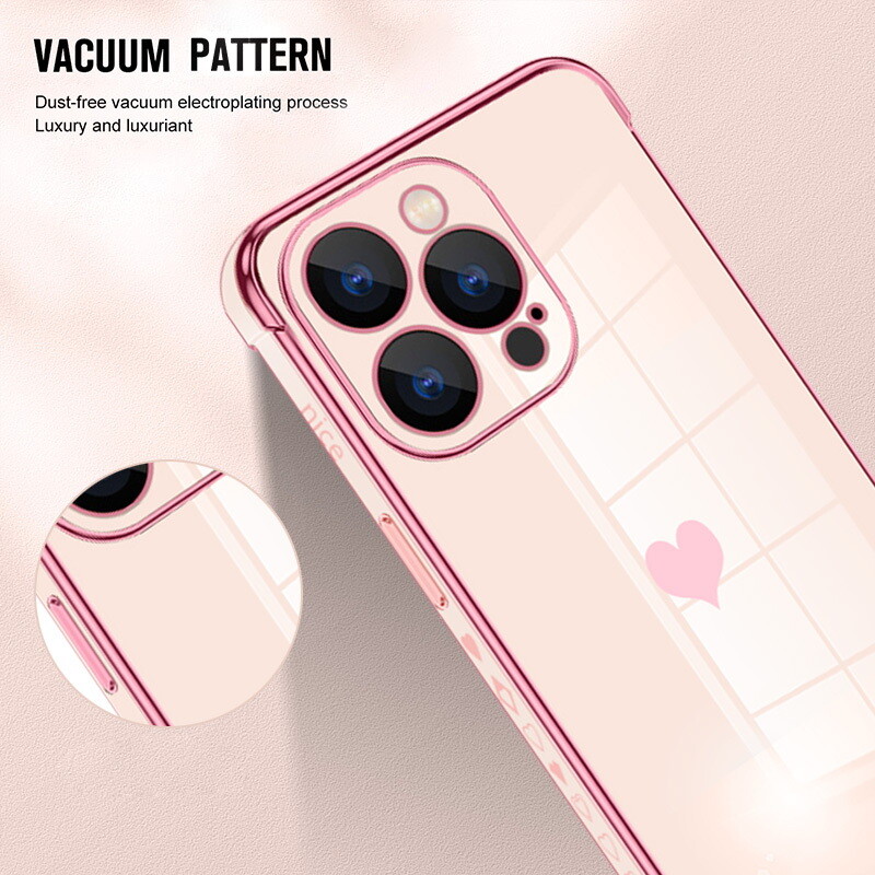 For iPhone 16 15 14 13 Pro Max 12 11 XS Plating Cute Love Heart Soft ...