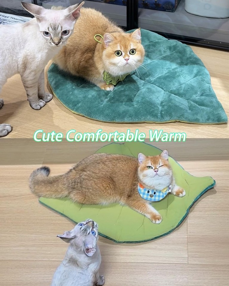 Cat Mat Self Warming Cat Bed 26"x20" Leaf Shaped Cotton Soft Warm Pet ...