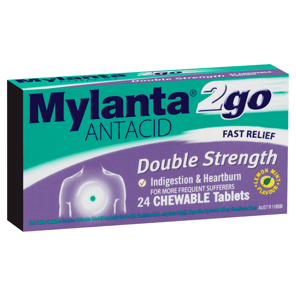 Mylanta 2Go Antacid Double Strength 24 Chewable Tablets Indigestion ...