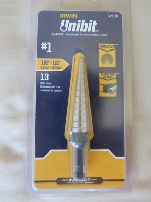 Irwin Unibit Step Drill Bit #1 13 Hole Sizes 1/8” - 1/2” 10231SM Impact ...