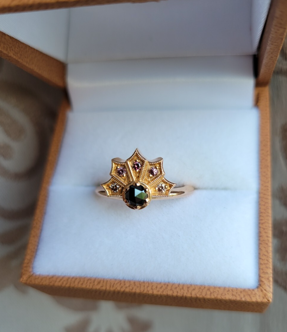 Swank Metalsmithing 14K Rose Gold Black Diamond Purple Diamonds Deco ...