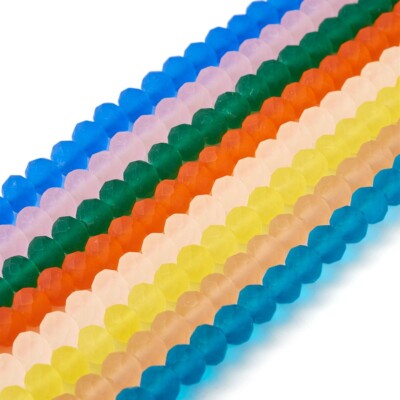 8 Strands 8mm Faceted Frosted Rondelle Transparent Glass Beads Strands ...