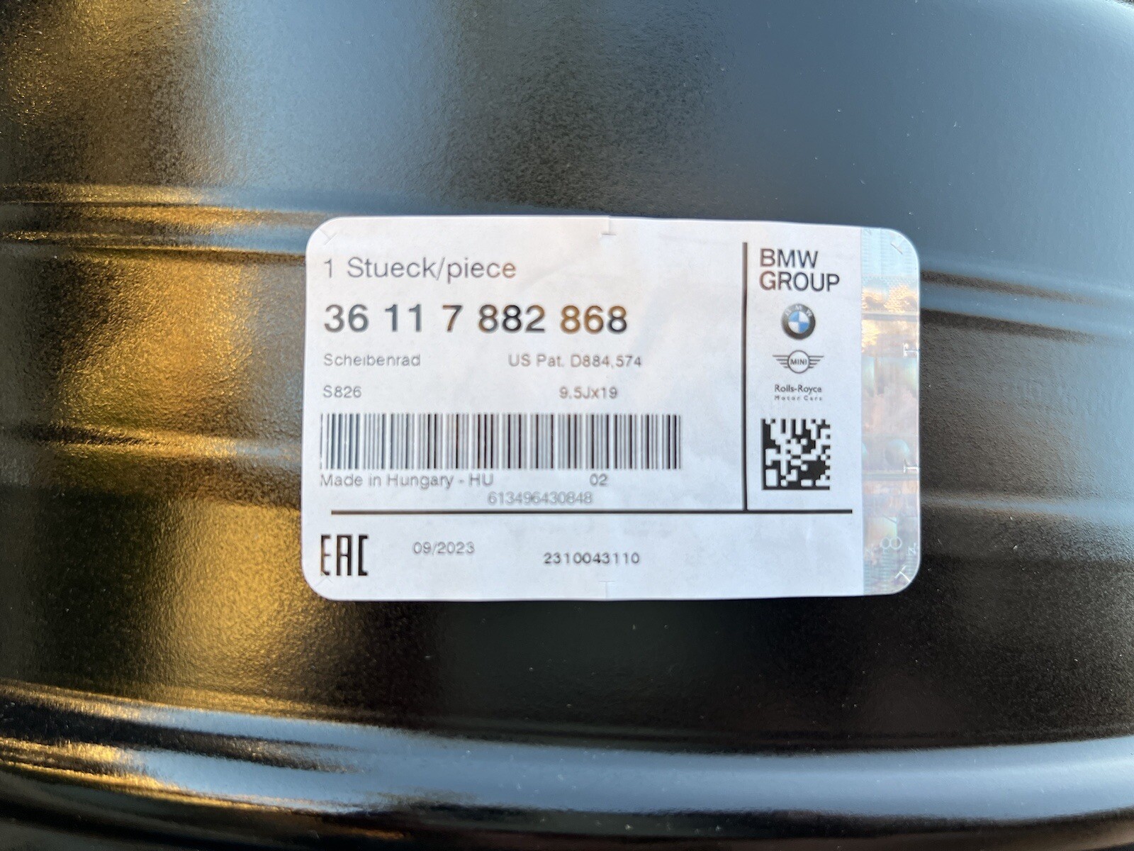 ONE BRAND NEW OEM BMW M3 M4 FRONT 19” 826M BLACK WHEEL RIM! 36117882868 ...