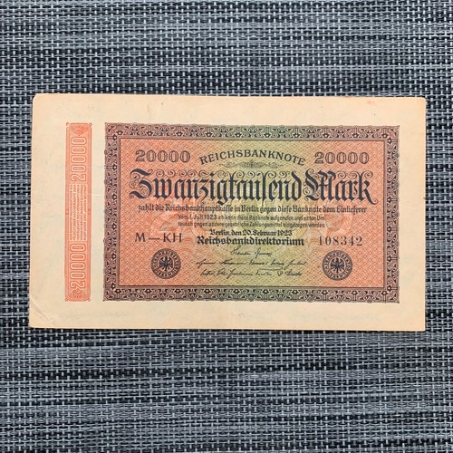 GERMAN 20000 Mark Banknote, 1923 Post WW1 Germany Currency Memorabilia ...