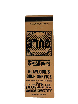 GULF Matchbook Matchcover - BAYLOCK'S GULF SERVICE - WINTER HAVEN ...