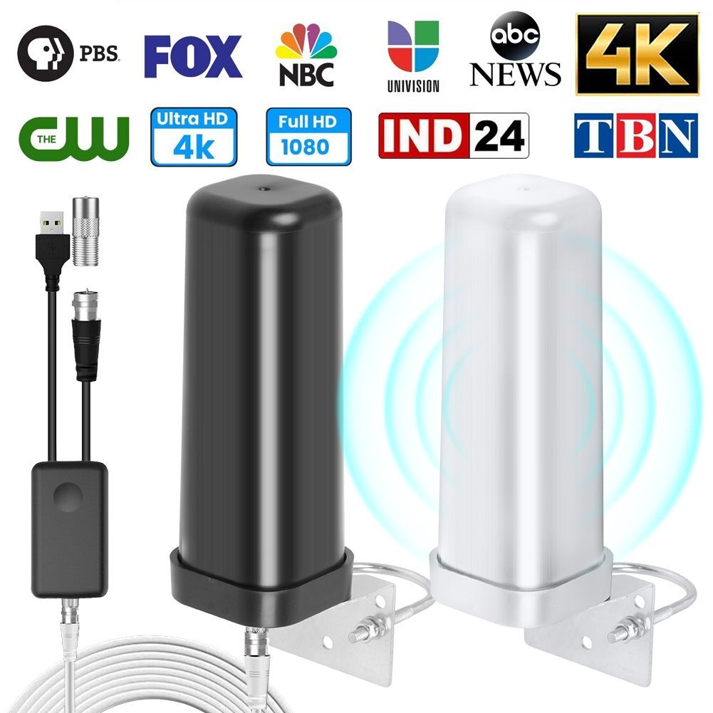 200 Miles Outdoor TV Antenna Digital HDTV 4K Amplified Signal Booster ...