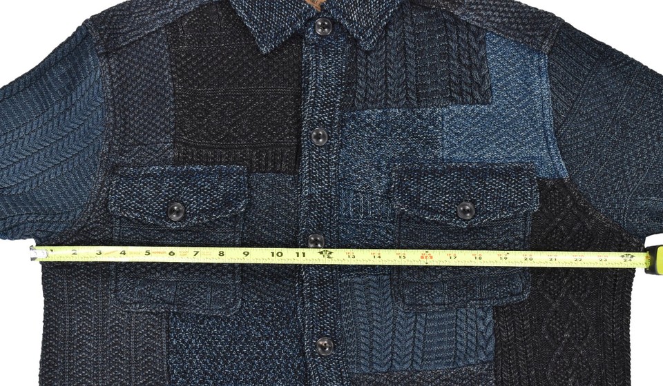 Ralph Lauren RRL Cotton Linen Indigo Patchwork Shirt Sweater M / L New ...