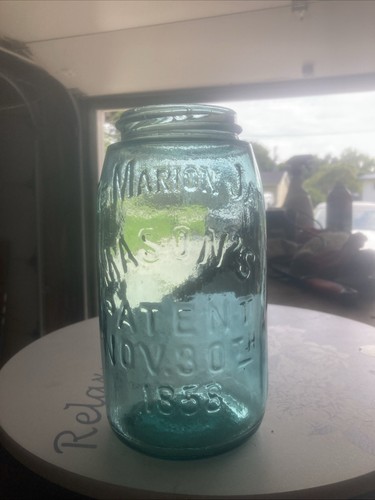Dark Aqua The Marion Mason’s Patent Nov. 30th 1858 Quart | eBay